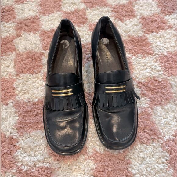 Etienne Aigner | Shoes | Etienne Aigner Leather Fringe Gold Bar Heeled ...